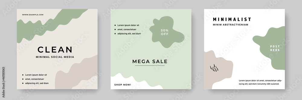 Set of social media post templates, earth tone color pallette, for ...