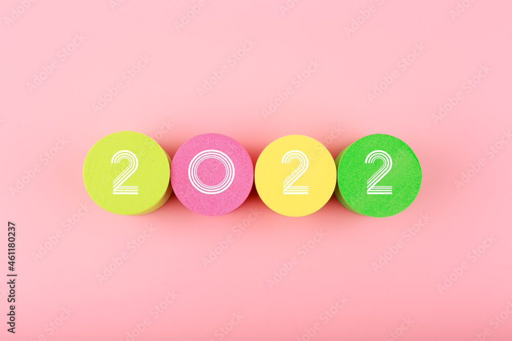 2022 numbers on colorful circles on bright pink background Stock Photo ...