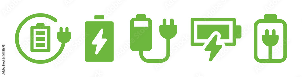 Charging battery power icon set. Charger symbol vector illustration ...