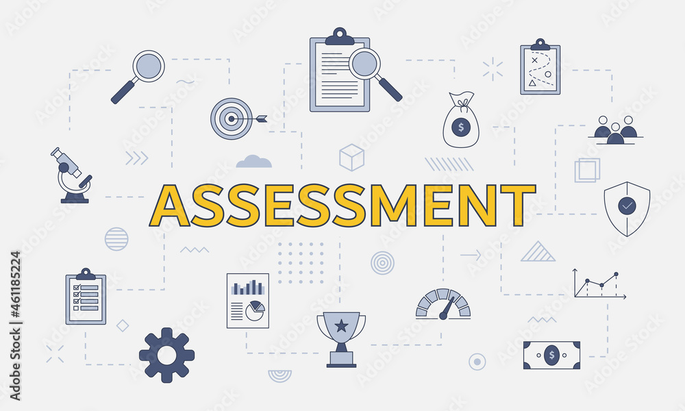 assessment concept with icon set with big word or text on center Stock ...