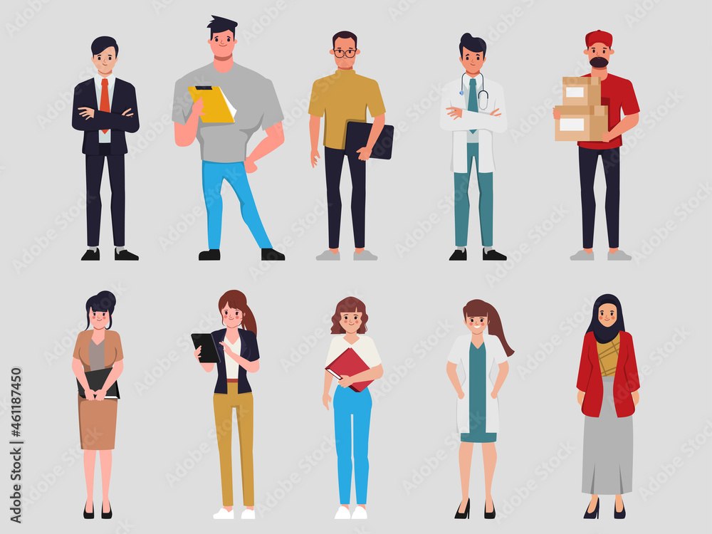 Flat cartoon character people set. Stock Vector | Adobe Stock