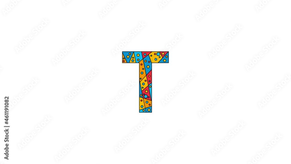 Letter T. Animated unique font made of circles and triangles, polygons ...