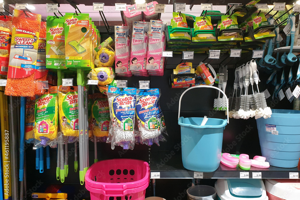 Various brands of household cleaning equipments and products and ...