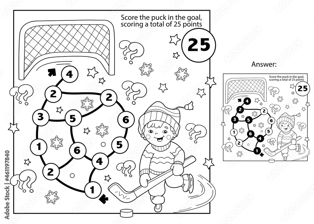 Mathematical addition game. Puzzle for kids. Coloring Page Outline Of ...