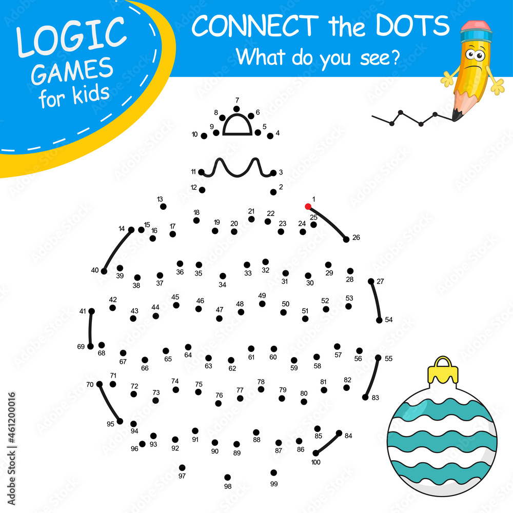Christmas Ball. Connect the dots by numbers to draw the christmas toy ...