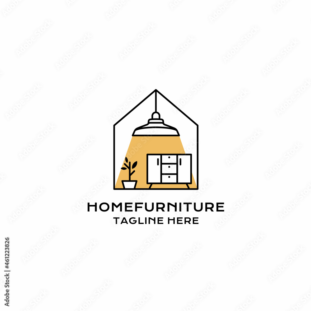 House logo, lamp, drawer shelf, chair, flower and pot home Furniture ...
