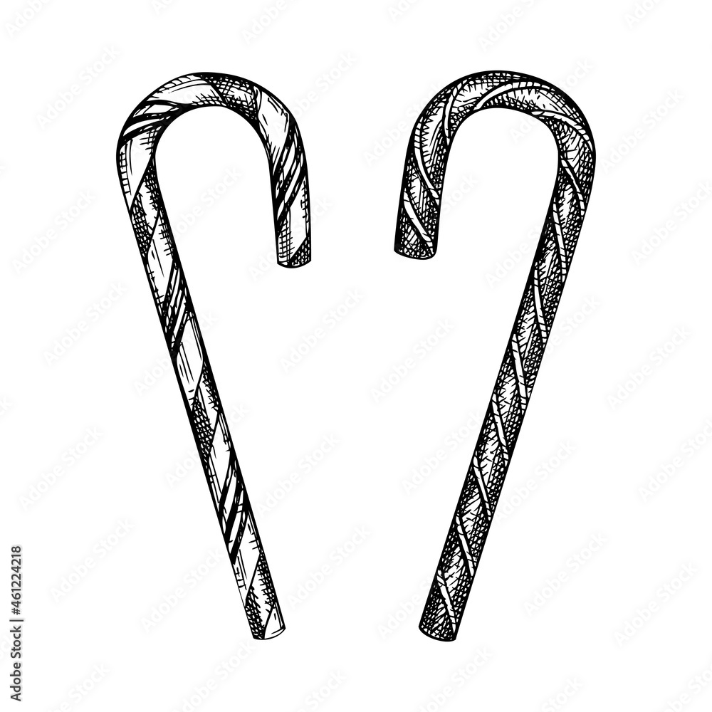 Hand sketched candy sticks vector illustration. Traditional Christmas ...