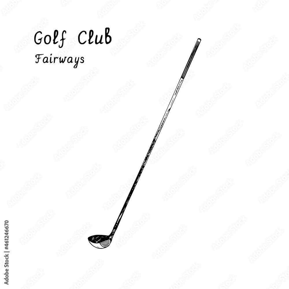 Golf Club types. Fairways. Ink black and white doodle drawing in ...