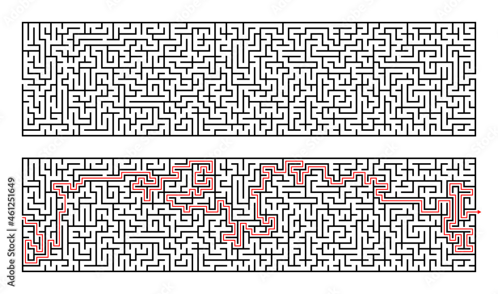 Rätsel Labyrinth im Rechteck Panorama Format mit Lösung Stock ...