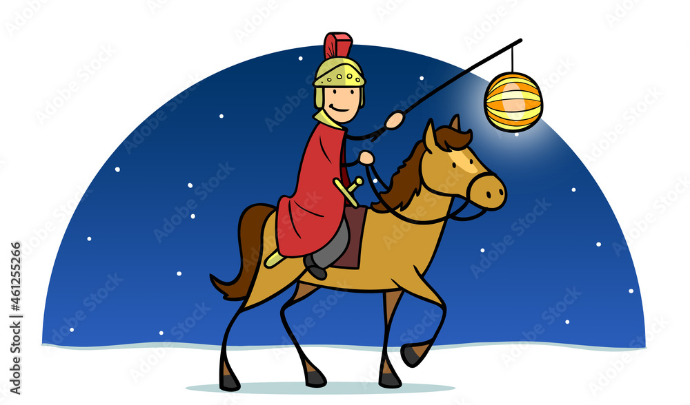 Sankt Martin mit Laterne leuchtet Weg in Winter Nacht Stock ...