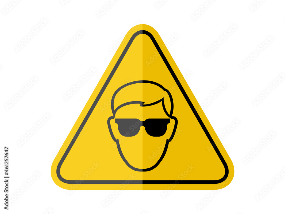 isolated requiring safety glass, common hazards symbols on yellow round ...