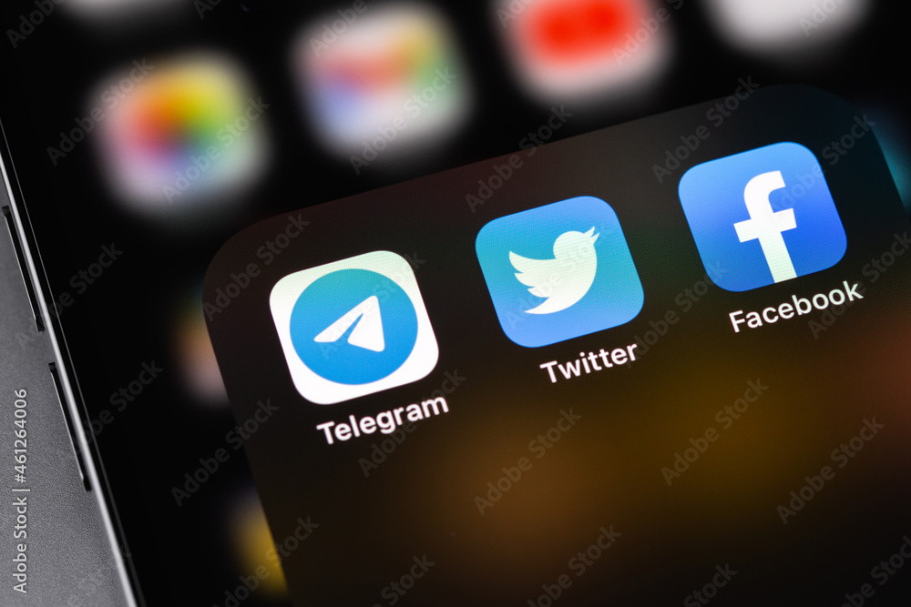 Telegram, Twitter, Facebook - social media mobile messengers icons apps ...