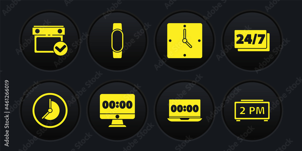 Set Clock, 24 hours, on monitor, laptop, Smartwatch, Digital alarm clock and Calendar with check ...