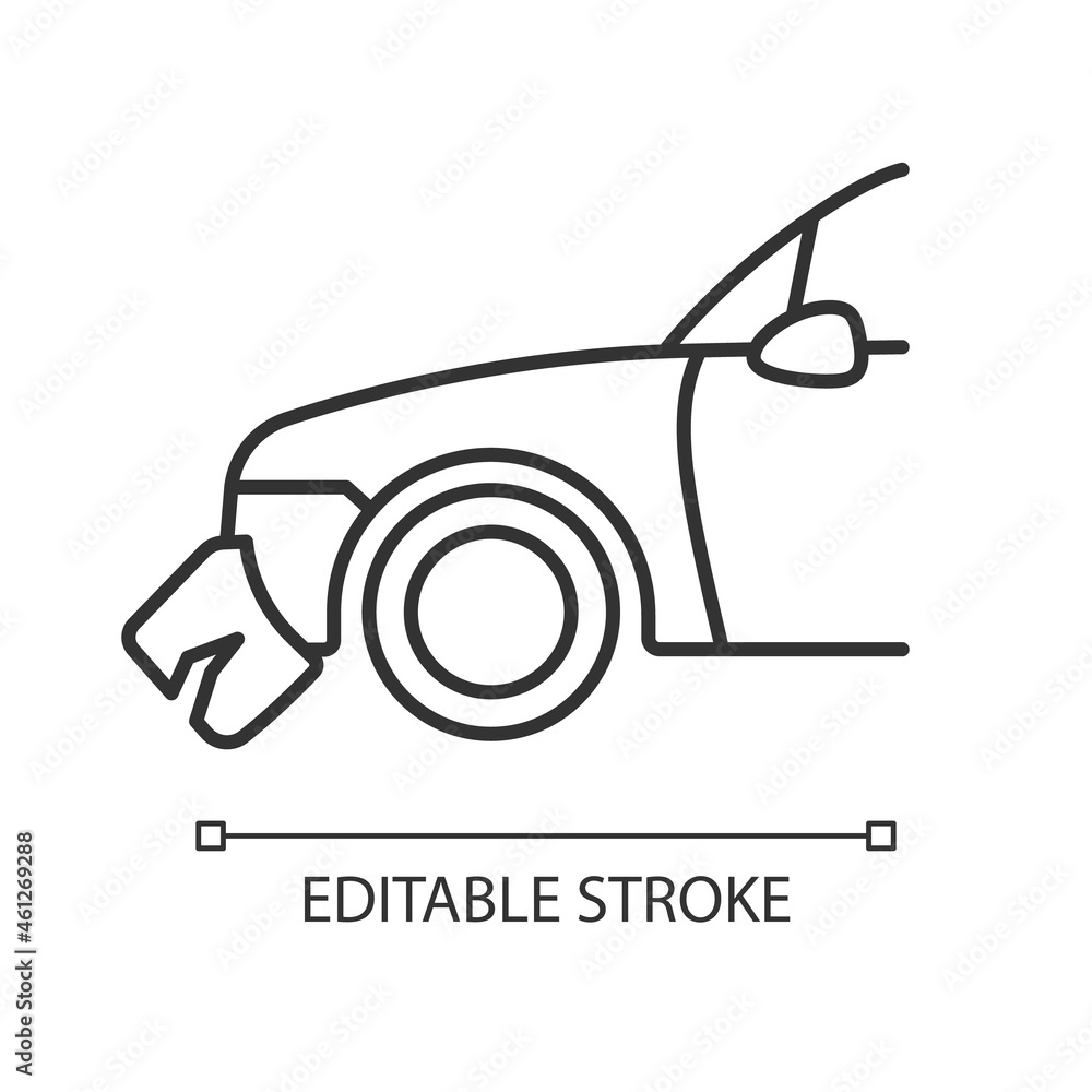 Broken bumper linear icon. Car crash. Visible external damage. Striking ...