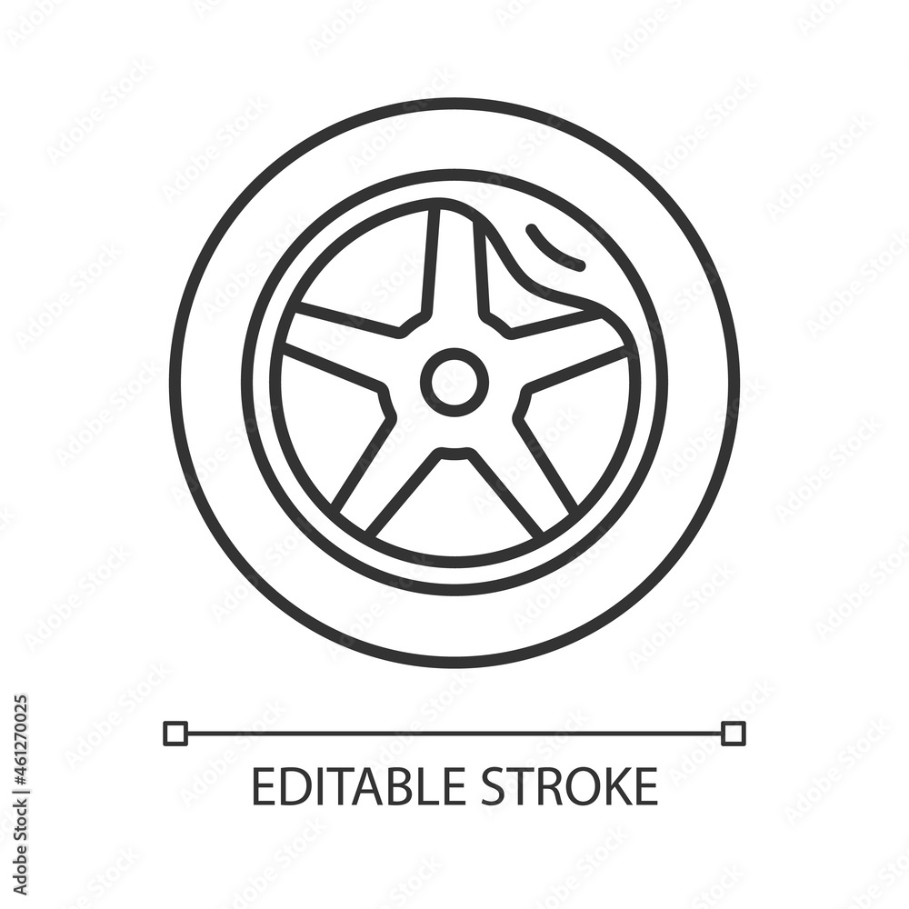 Wheel damage linear icon. Collision damaged vehicle. Driving on cracked ...