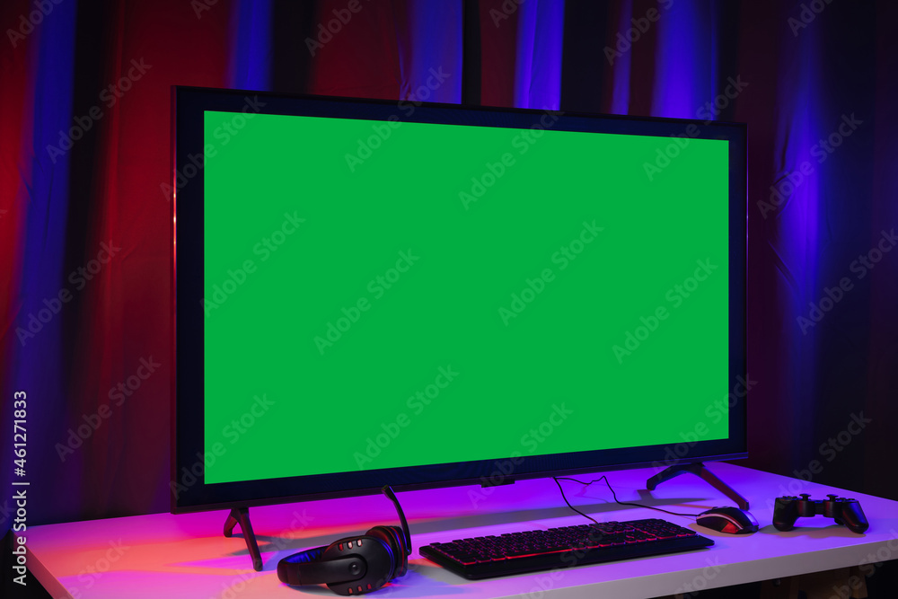 Blank screen display computer pc with gaming gear joystick mouse ...