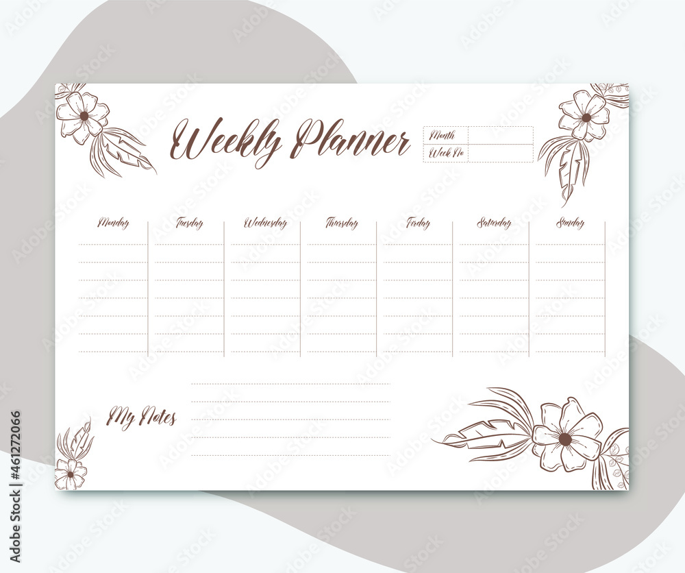 Hand drawn botanical weekly planner template. printable weekly planner ...