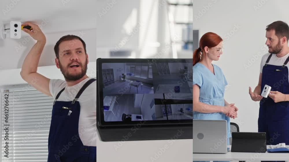 multiscreen, man installs hidden camera in office, image of room on ...