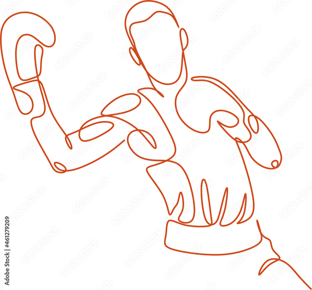 Continuous line art boxer. One line drawing of a healthy boxer vector ...