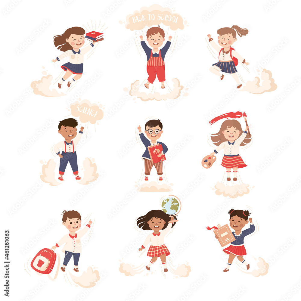 Superhero Kid at School Flying Forward Achieving Goal and Gaining ...