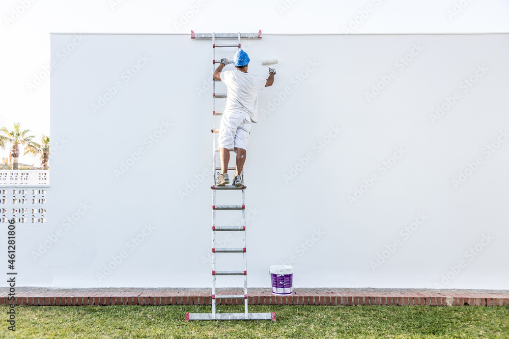 Back view of a young painter painting on a ladder Stock Photo | Adobe Stock