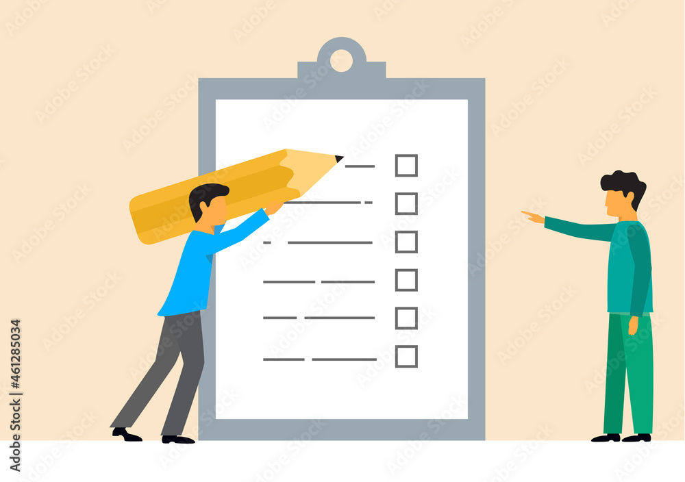 Man showing checklist. Boy filling tasks to checklist. For web site ...