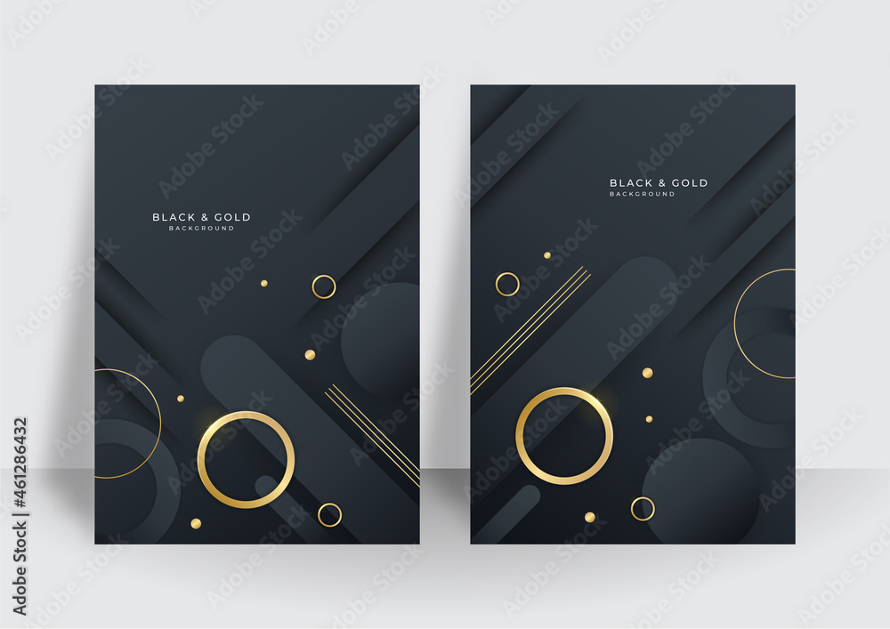 Modern black gold cover design set. Luxury creative gold dynamic ...