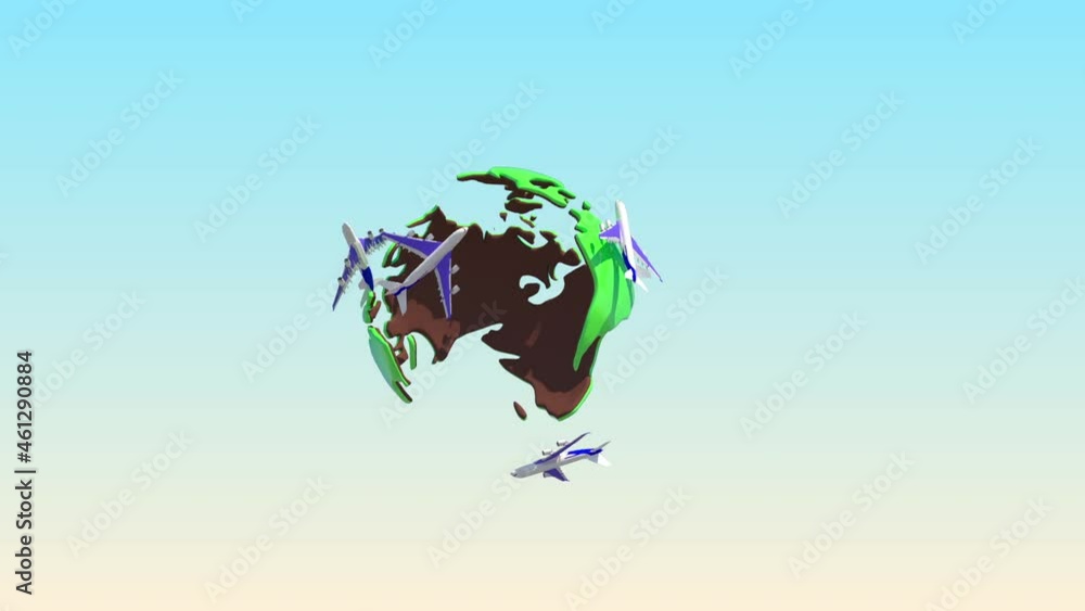 Airplane flying around the world , globe or earth planet. Tourism ...
