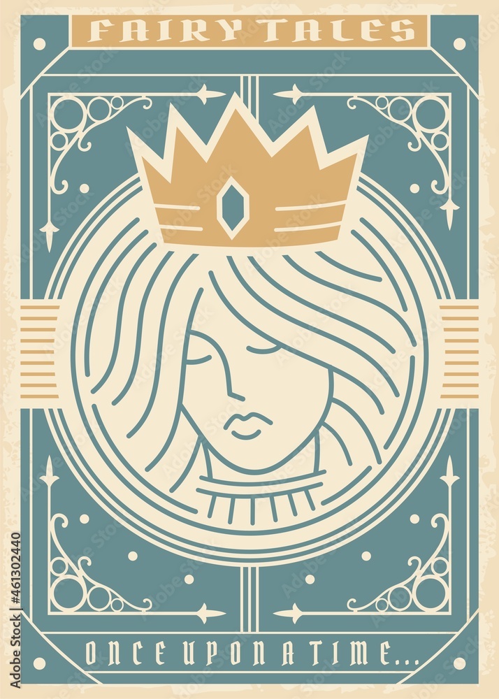 Vintage medieval fairy tales book cover with beautiful princess and old ...