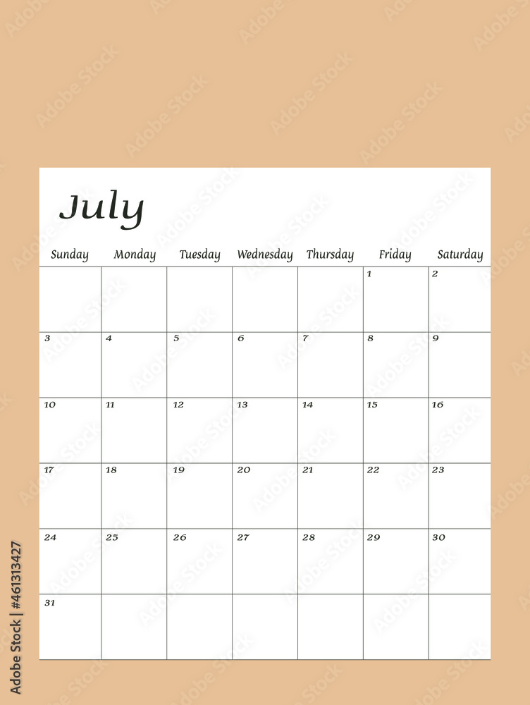 July 2022. Calendar planner design template. Week starts on Sunday ...