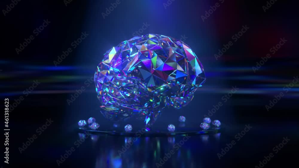 The diamond brain rotates on a black background. Artificial ...