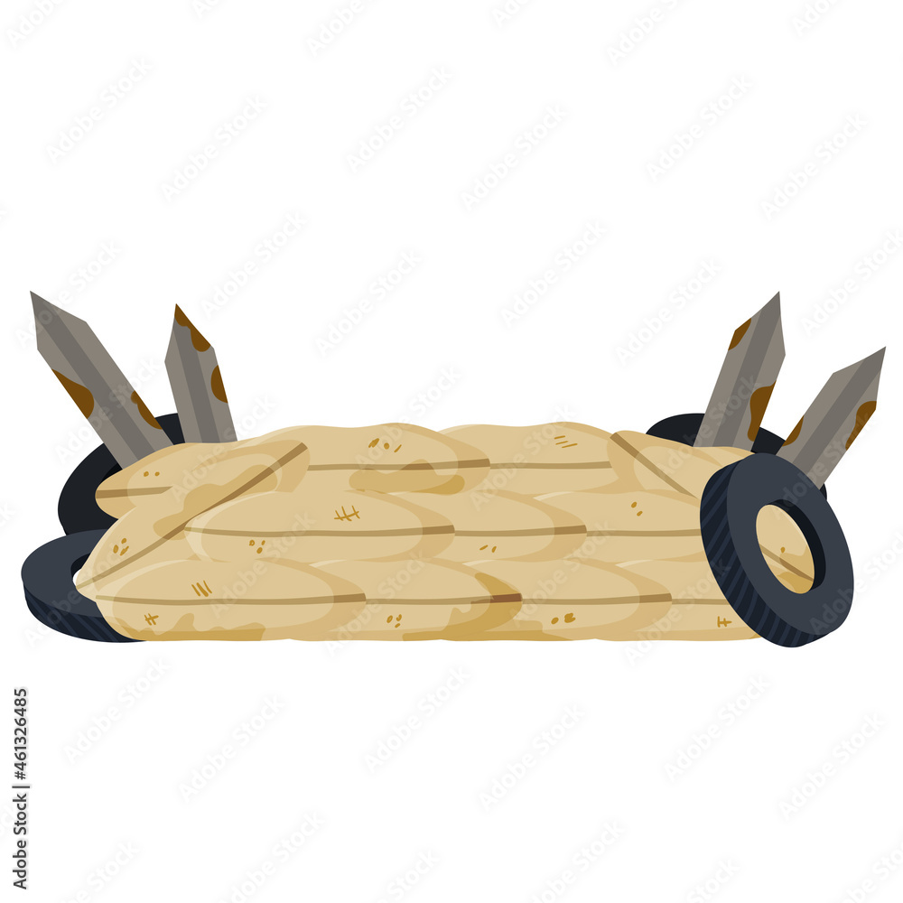 Barricade of sandbags. Fortified point. Defense construction. Modern ...