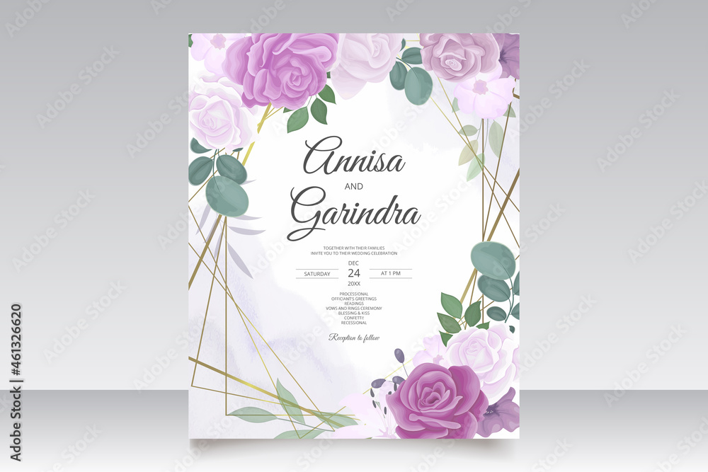 Beautiful purple floral frame wedding invitation card template Premium ...