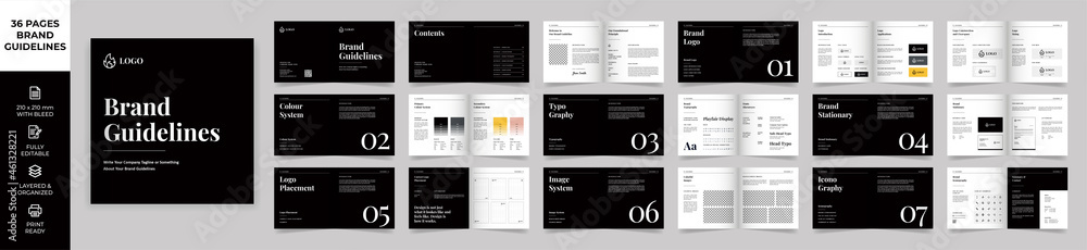 Square Brand Guideline Template, Simple style and modern layout Brand ...