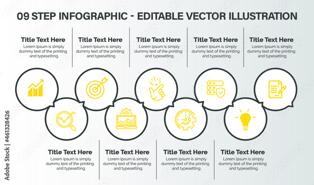 Vetor de 9 Steps Infographics Design Template - Graph, banner , Pie ...