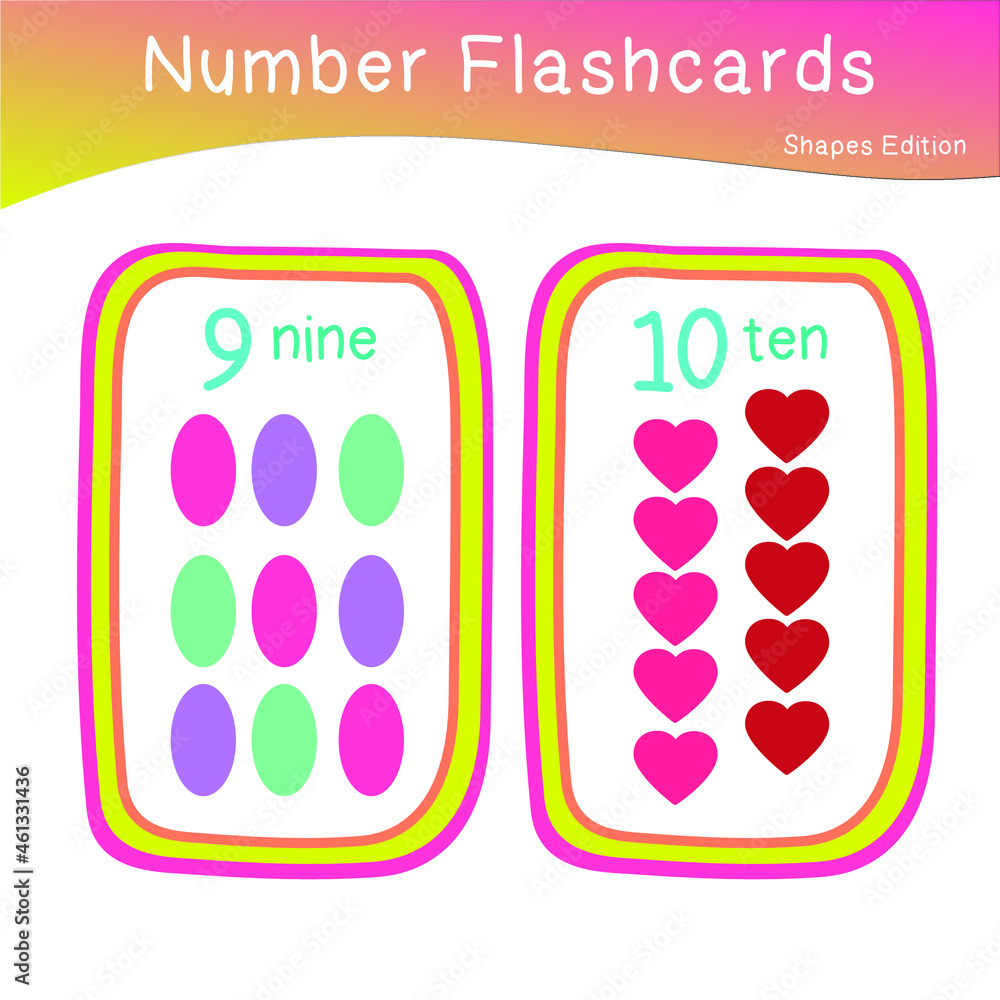 Cute number flashcards with shapes set. Shapes Flashcards edition ...