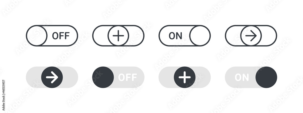 Switch icons. Switches with different signs. Toggle Element for Mobile ...
