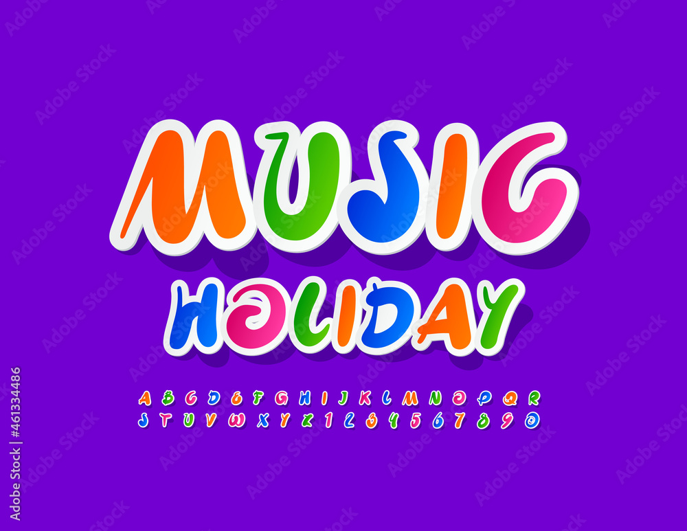 Vector colorful Banner Music Holiday. Kids Playful Font. Bright ...
