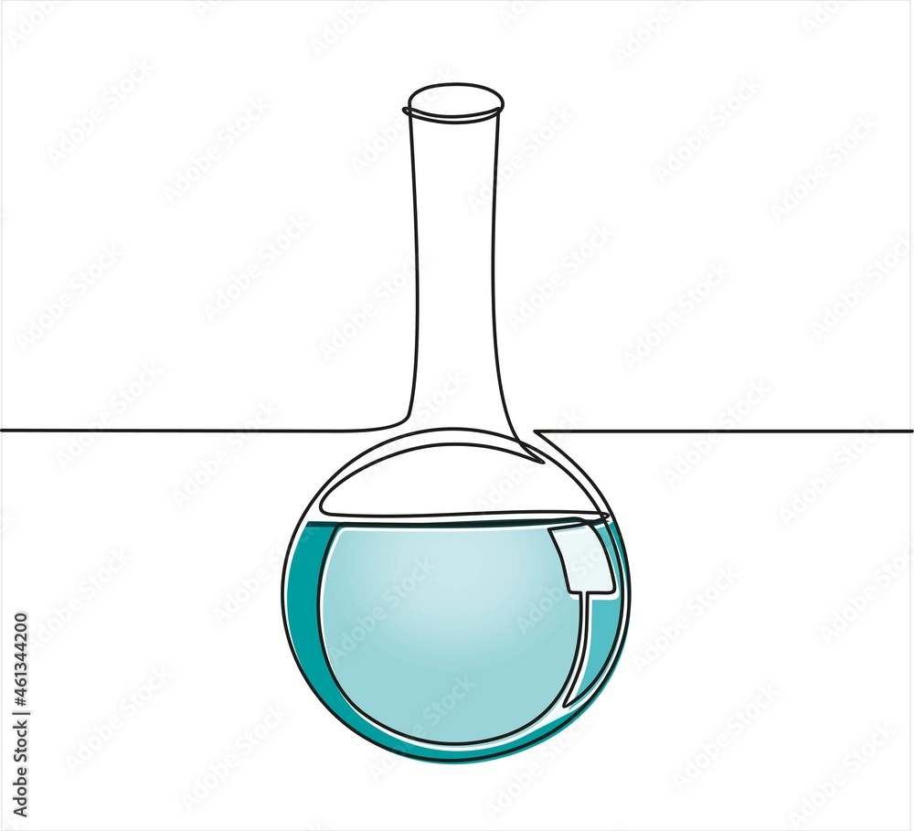 continuous line drawing of Laboratory glassware isolated over white ...