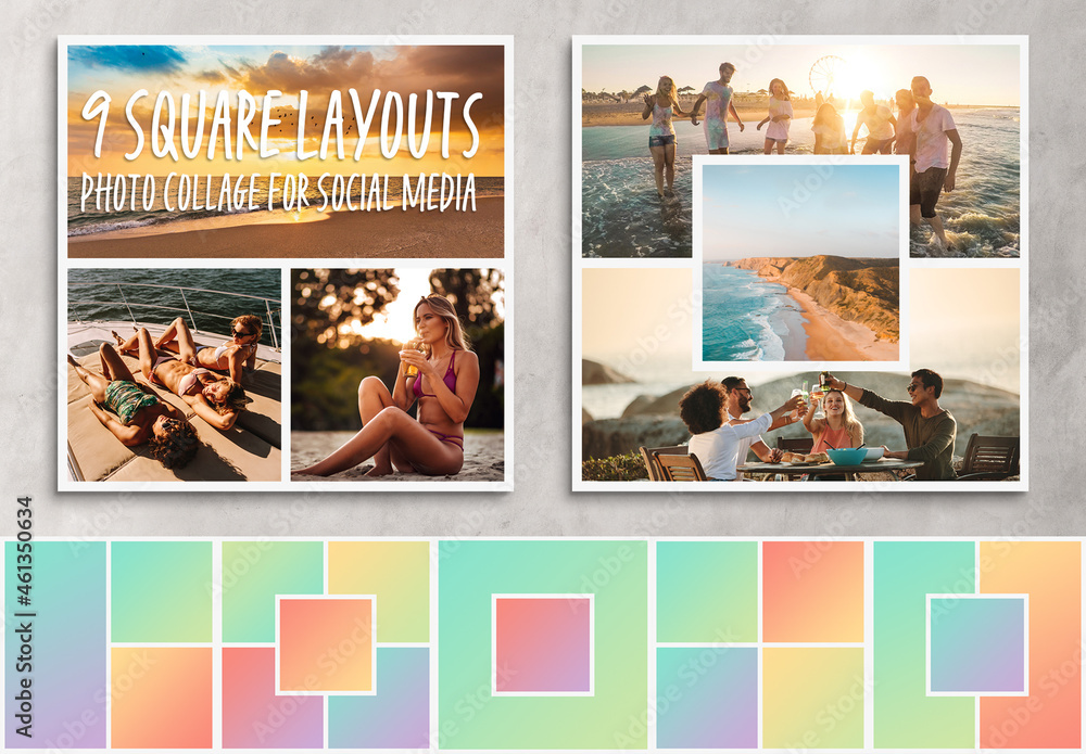 Square Photo Collage Layouts for Social Network Stock Template | Adobe ...