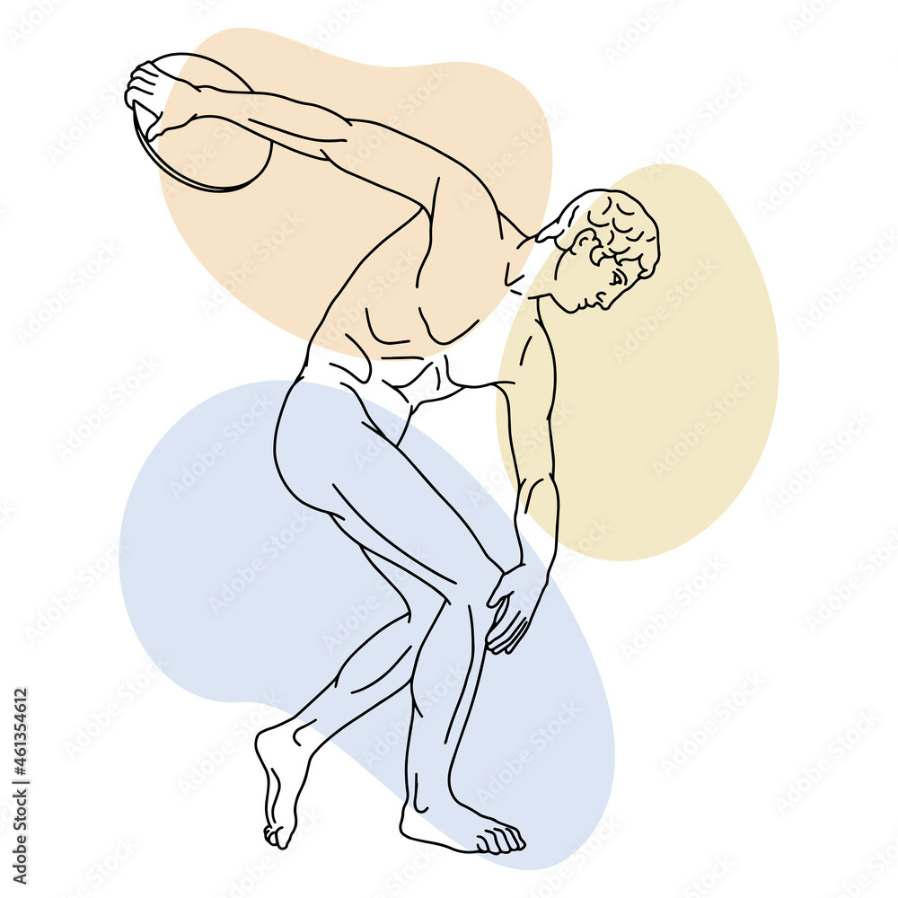 Vector illustration of discus thrower. Line drawing of ancient greek ...