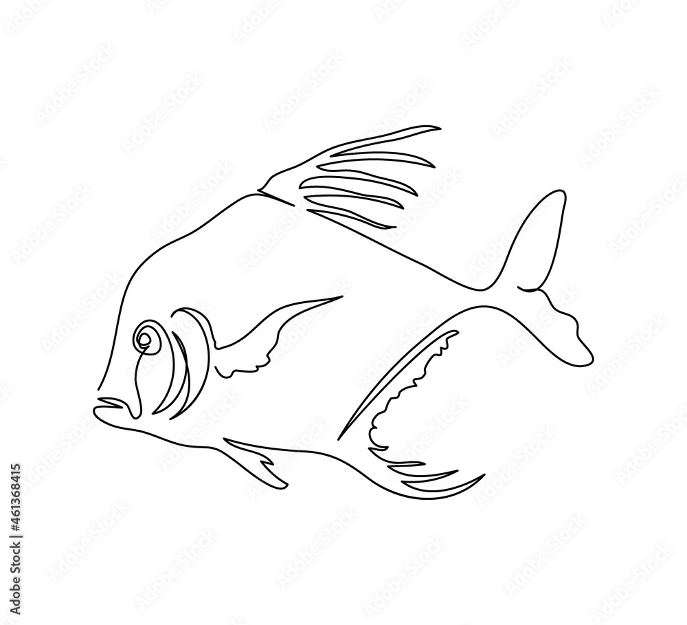 Vomer fish, silver moonfish, continuous line drawing. One line art of ...