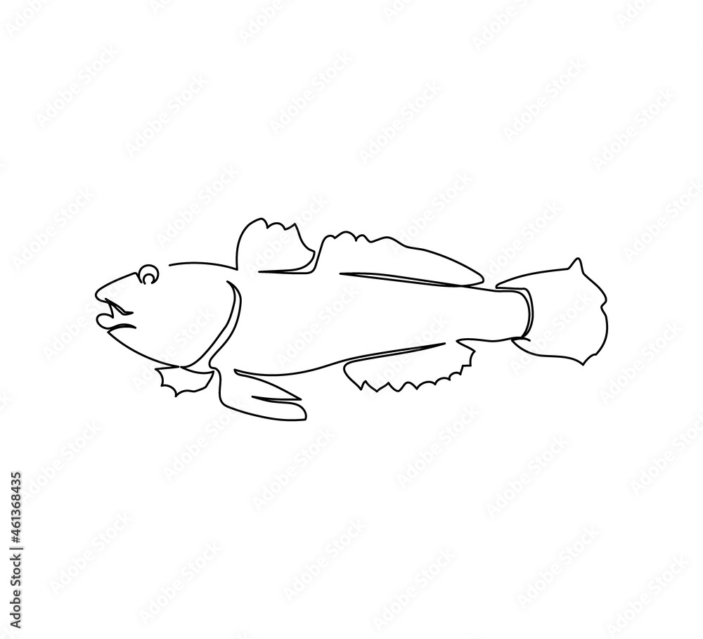 Goby fish, gobiidae continuous line drawing. One line art of fish ...