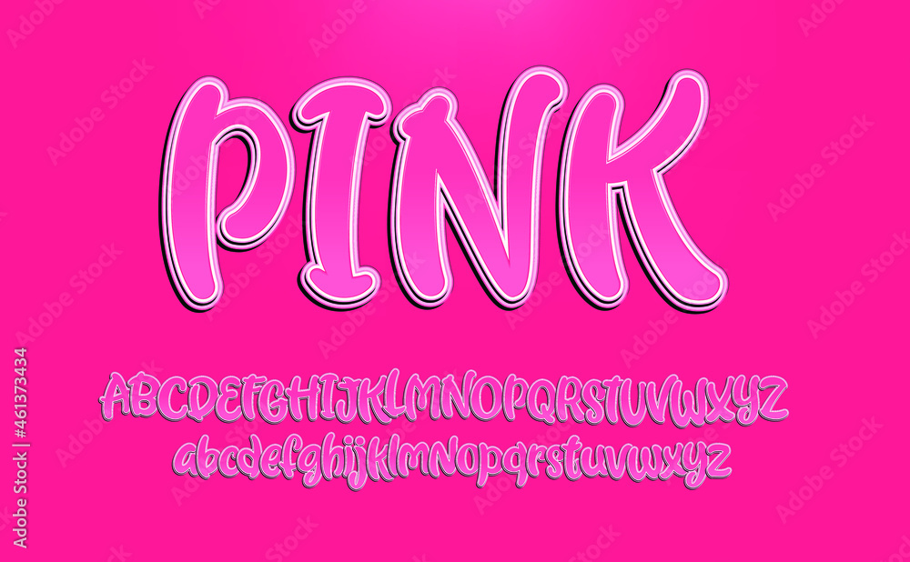 3d Alphabet Set. Pink Font on Pink Background. Hand Lettering for ...