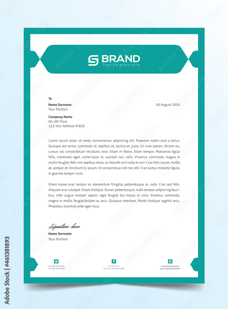 cyan letterhead template blue letterhead vector, style, printing design ...