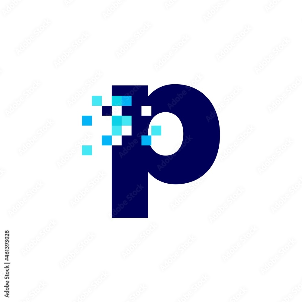 p letter lowercase pixel mark digital 8 bit logo vector icon ...