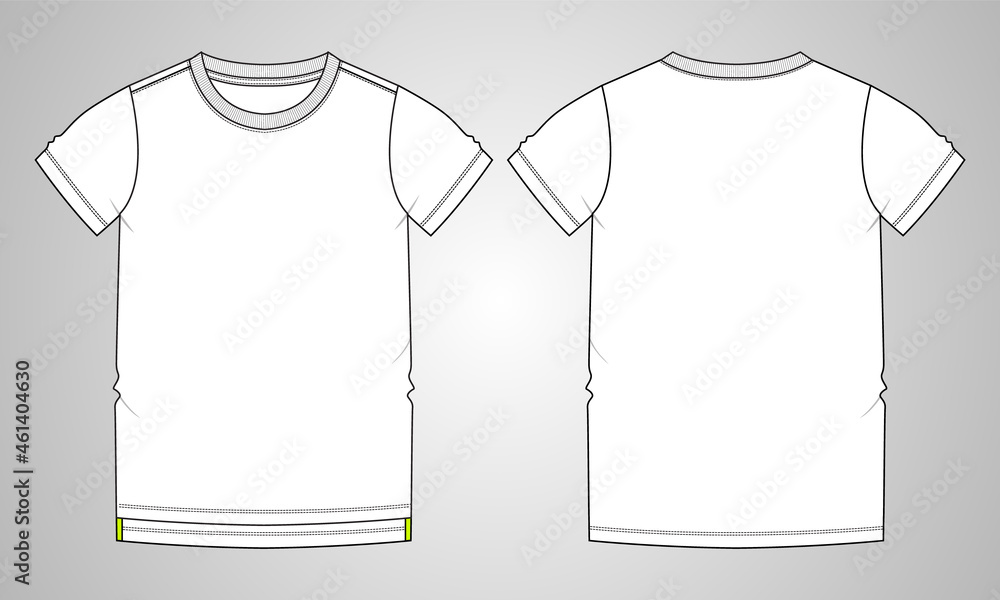 Short sleeve Basic T-shirt technical fashion flat sketch vector ...