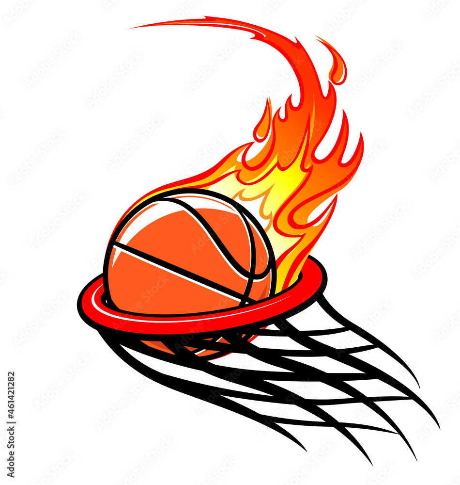 flaming basketball through hoop logo Stock Vector | Adobe Stock
