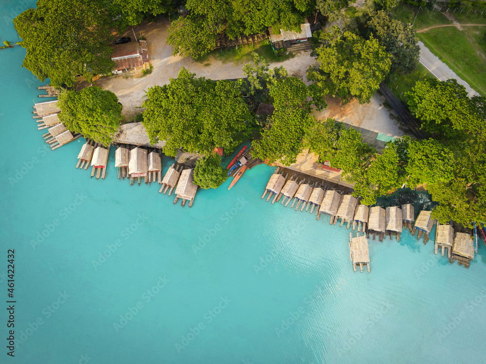 Aerial view blue water river, Top view sea blue lagoon pond water from ...