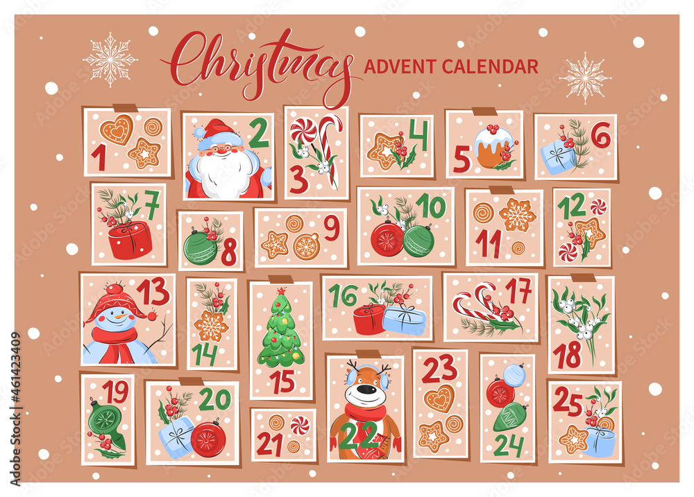 Christmas Advent Calendar. Vector illustration Stock-Vektorgrafik | Adobe Stock